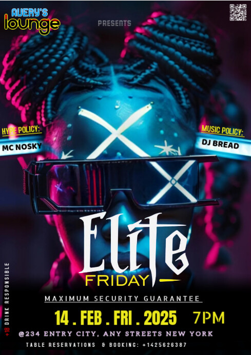 Black Neon A Promotional Flyer For An Event Titled Elite Friday A4 ...