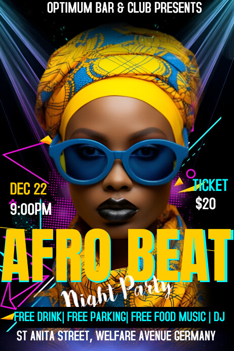 Copy of Black Neon Afro Beat Night Party Poster | PosterMyWall