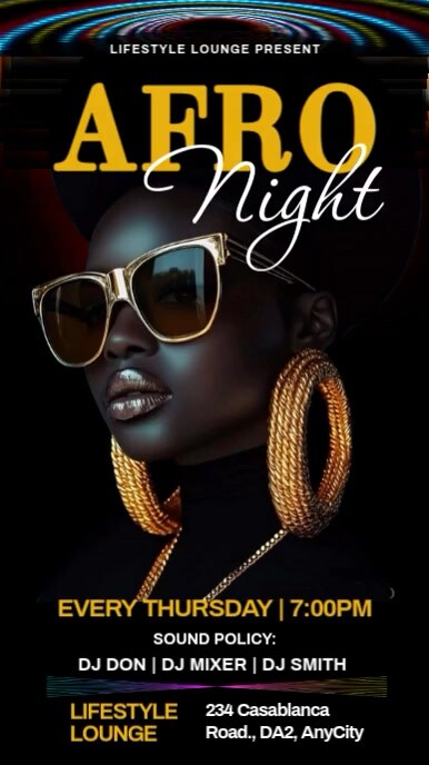 Copy of Black Neon Afro Night Party Design Digital Display (9:16) | PosterMyWall