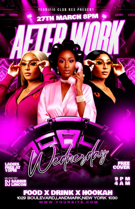 Black Neon After Work Club Party Poster For Wednesday Ladies Night With ...
