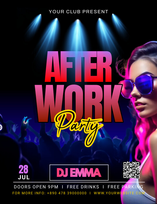 Black Neon After Work Party Pamflet (letter A Template | PosterMyWall