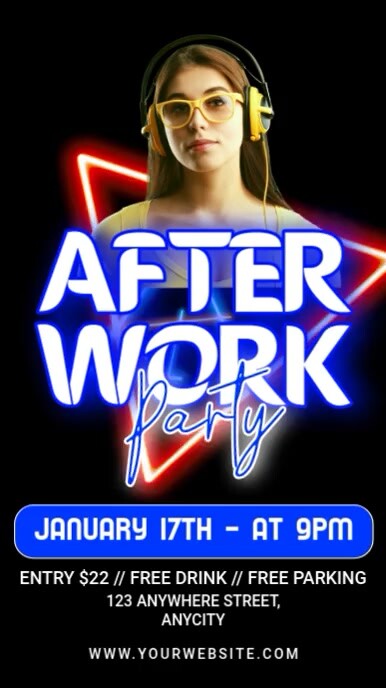 Black Neon After Work Party Reel Instagram Template | PosterMyWall
