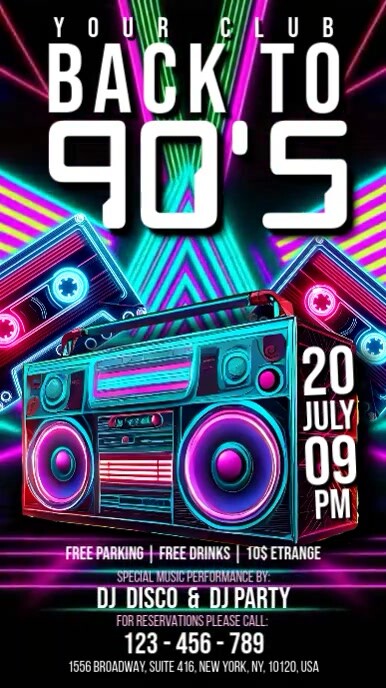 Copy of Black Neon Back To 90's Disco Digital Display (9:16) | PosterMyWall