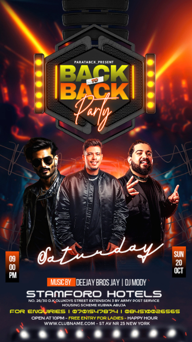 Black Neon Back To Back Dj Saturday Night Party Poster With Live Music ...
