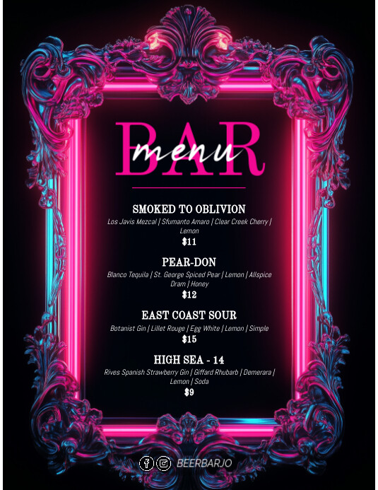 Copy of Black Neon Bar Menu Flyer (us Letter) | PosterMyWall