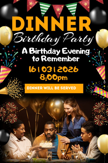 Black Neon Birthday Dinner Party Poster Template | PosterMyWall