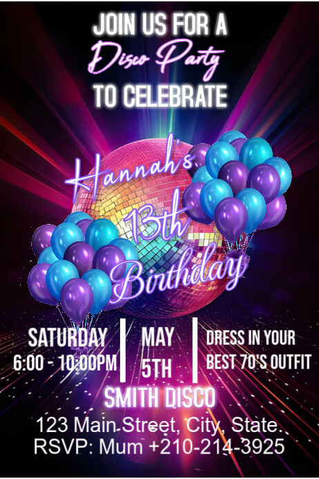 Black Neon Birthday Invitation Poster Template | PosterMyWall