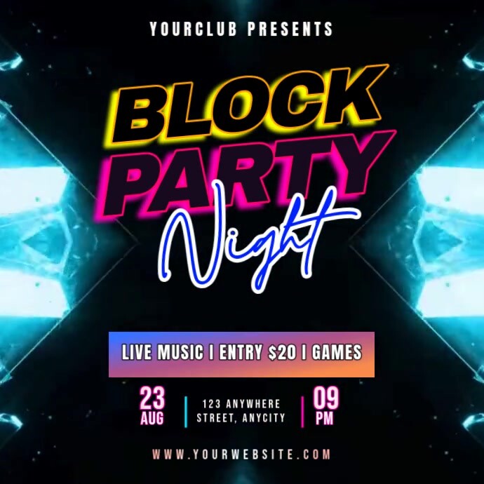 Black Neon Block Party Night Instagram Post Template | PosterMyWall