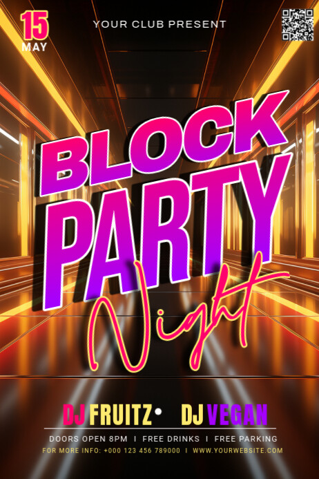 Black Neon Block Party Night Poster Template | PosterMyWall