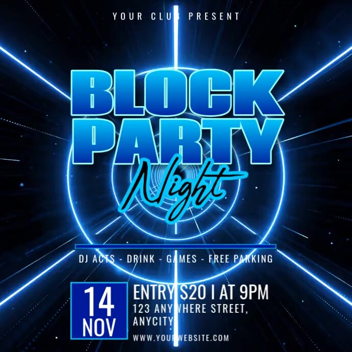 Black Neon Block Party Pos Instagram Template | PosterMyWall