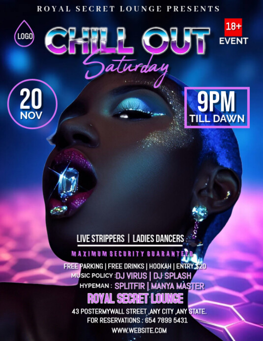 Plantilla de Black Neon Chill Out Saturday Flyer (us Letter) | PosterMyWall