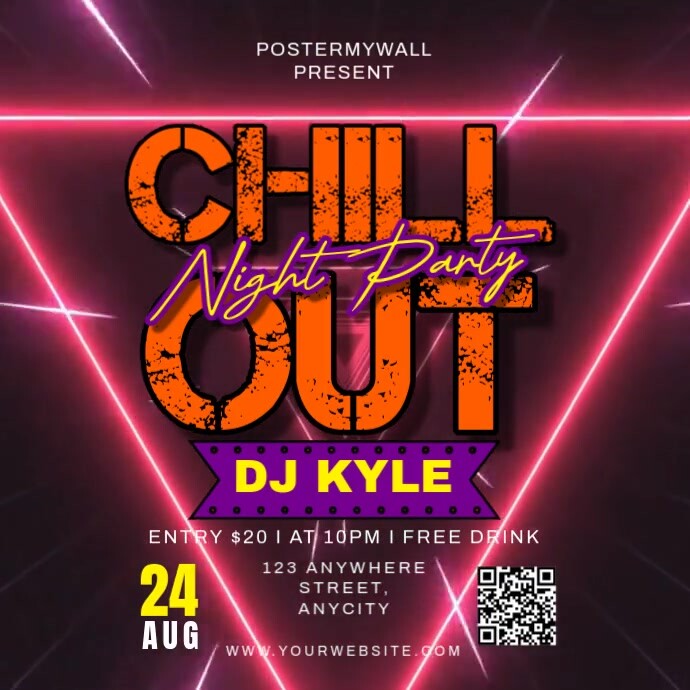 Black Neon Chillout Night Party Pos Instagram Template | PosterMyWall