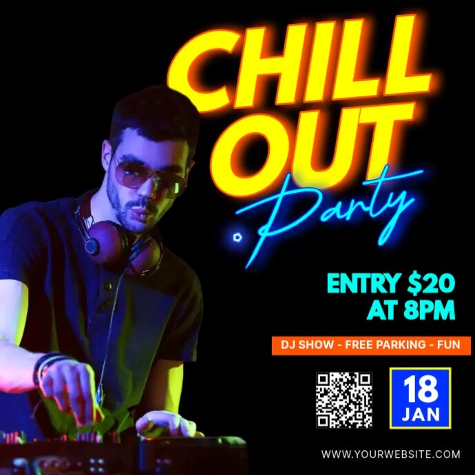Black Neon Chillout Party Pos Instagram Template | PosterMyWall