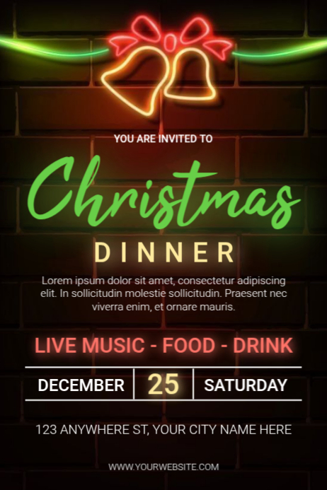 Black Neon Christmas Dinner Poster Template | PosterMyWall