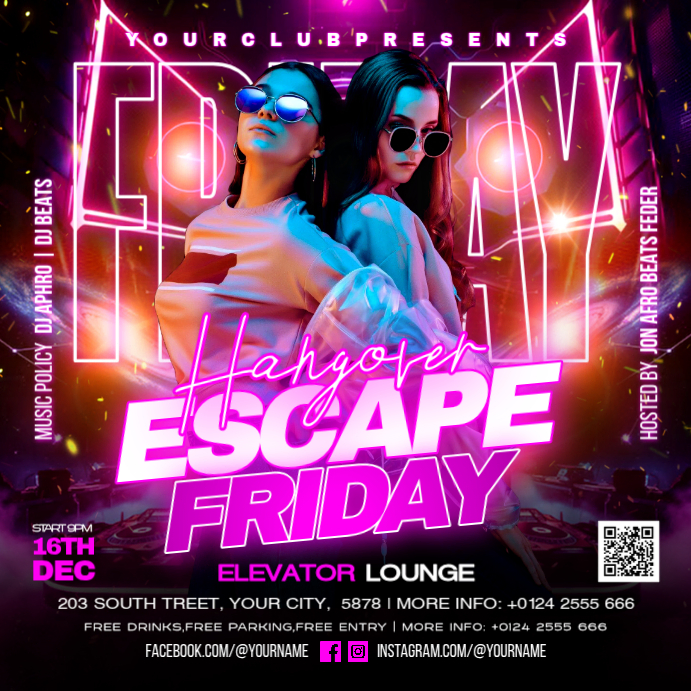 Black Neon Club Event Promotion Instagram Post Template | PosterMyWall