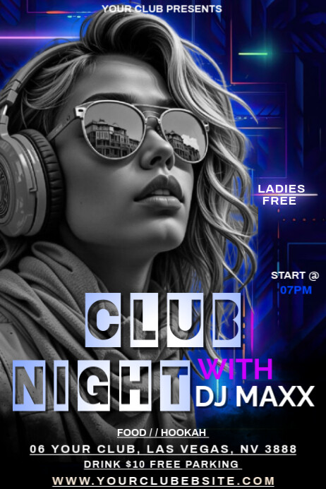 Black Neon Club Night Paryt Poster Template | PosterMyWall