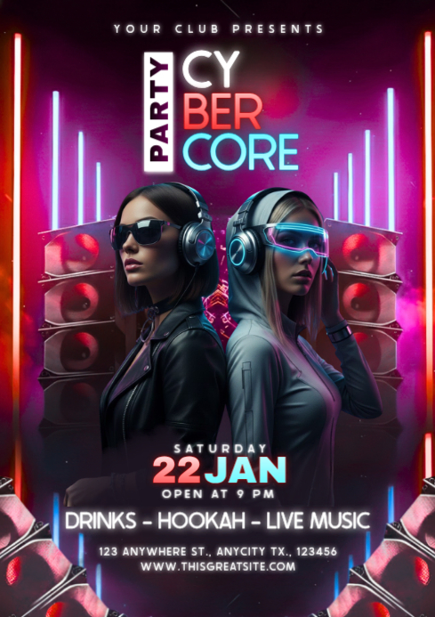 Black Neon Cybercore Party Event A4 Template | PosterMyWall