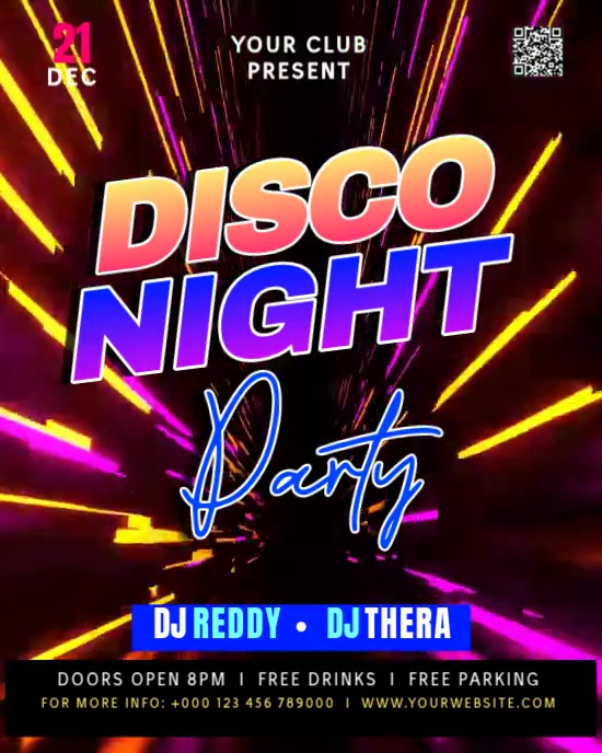 Black Neon Disco Night Party Instagram Portrait Template | PosterMyWall