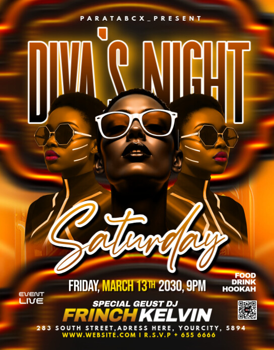 Black Neon Diva's Night Club Party Fully Editable Poster/wallboard ...