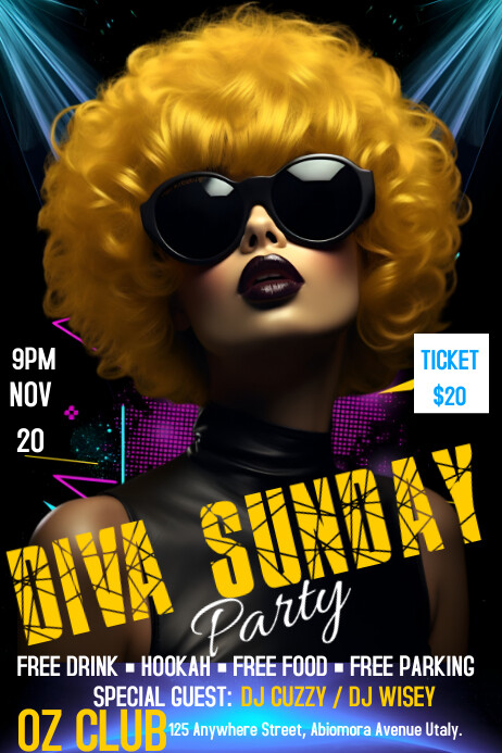 Plantilla de Black Neon Diva Sunday Party Poster | PosterMyWall