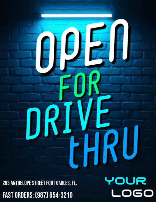 Plantilla de Black Neon Drive Thru Neon Sign Flyer (us Letter ...