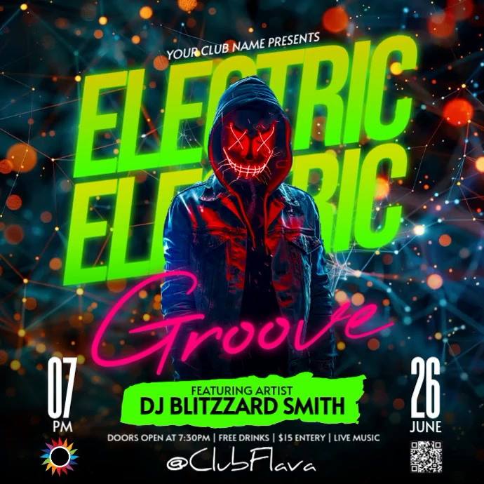 Plantilla de Black Neon Electric Groove Music Event Instagram Post ...
