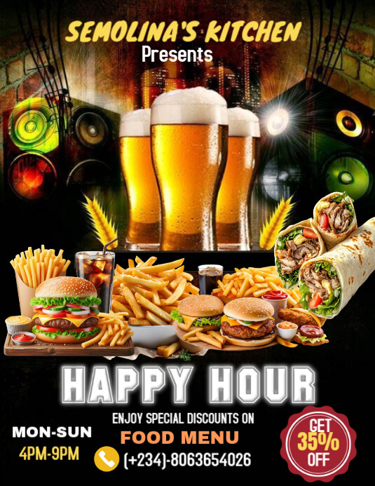 Copy of Black Neon Food Menu Happy Hour Flyer (us Letter) | PosterMyWall