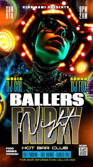Copia de Black Neon Friday Ballers Night Party Flyer Instagram Story ...