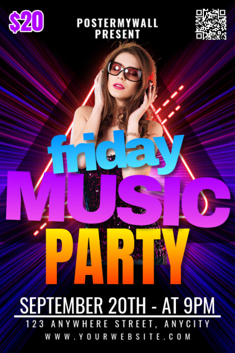 Black Neon Friday Music Party Poster Template | PosterMyWall