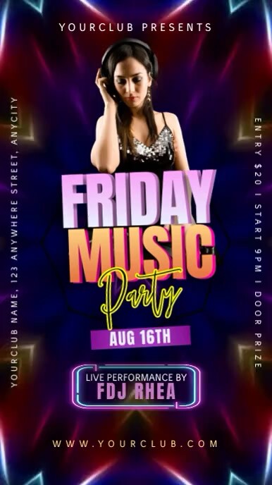 Black Neon Friday Music Party Reel Instagram Template | PosterMyWall