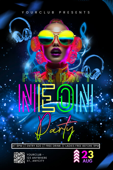 Black Neon Friday Neon Party Poster Templat | PosterMyWall