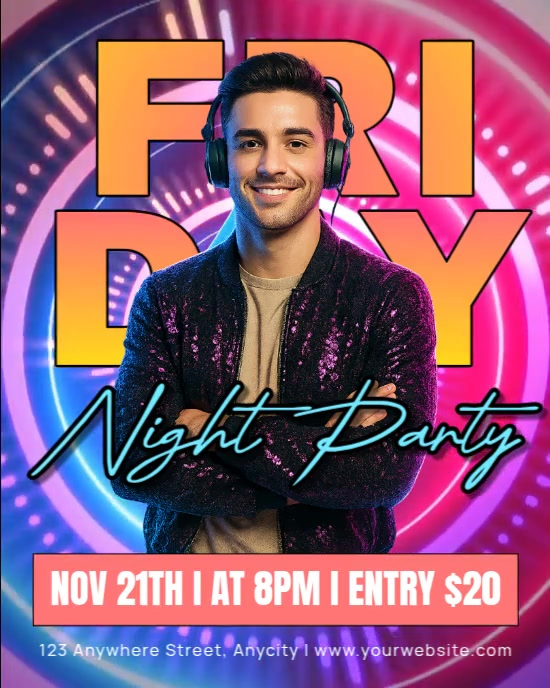 Black Neon Friday Night Party Instagram Portrait Template | PosterMyWall