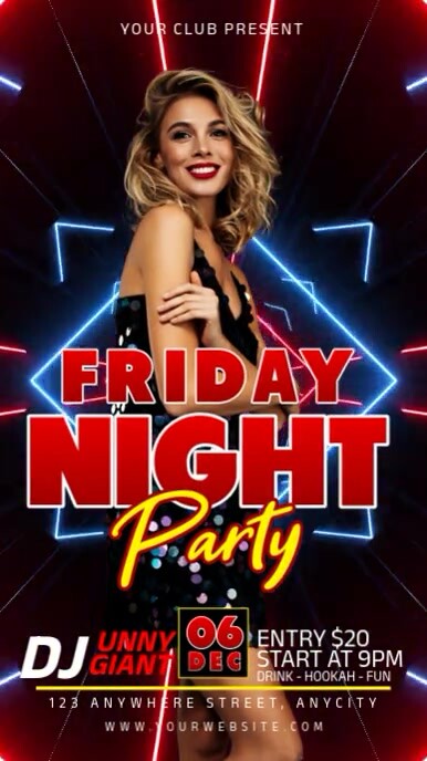 Black Neon Friday Night Party Reel Instagram Template | PosterMyWall