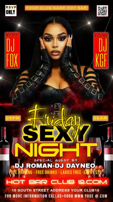Black Neon Friday Sexy Night Club Party Flyer Instagram Reel Template ...