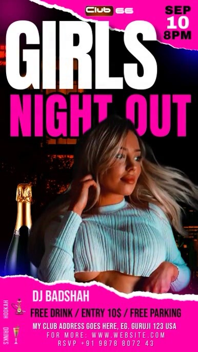 Plantilla de Black Neon Girls Night Out Club Party Ads In | PosterMyWall