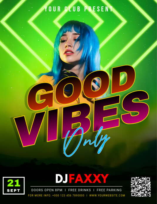 Plantilla de Black Neon Good Vibes Only Pamflet (letter As | PosterMyWall