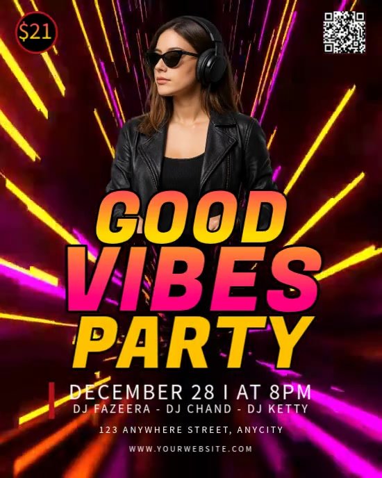 Black Neon Good Vibes Party Instagram Portrait Template | PosterMyWall