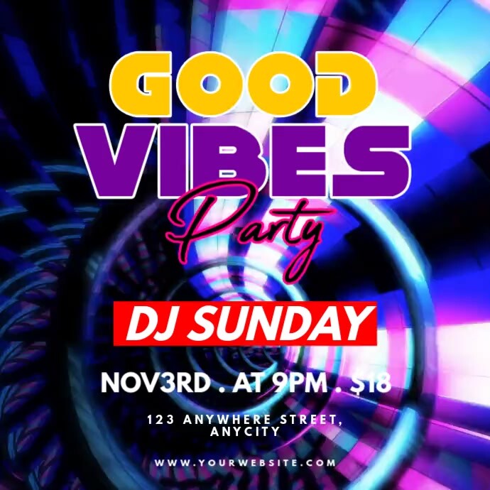 Black Neon Good Vibes Party Pos Instagram Template | PosterMyWall