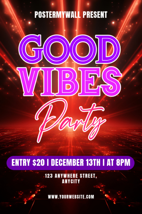 Black Neon Good Vibes Party Poster Template | PosterMyWall