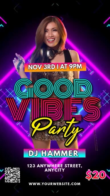 Black Neon Good Vibes Party Reel Instagram Template | PosterMyWall