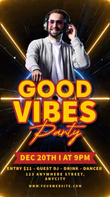 Black Neon Good Vibes Party Reel Instagram Template | PosterMyWall