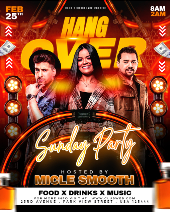 Plantilla de Black Neon Gorgeous Hangover Sunday Night Club Party ...