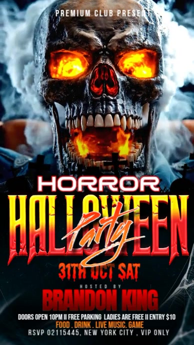 Black Neon Halloween Night Club Party Digital Display (9:16) Template ...