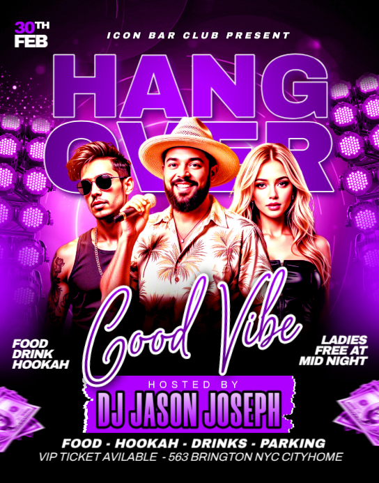 Black Neon Hang Over Good Vibe Party Flyer Poster/wallboard Template ...
