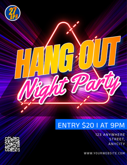 Black Neon Hangout Party Pamflet (letter As) Template | PosterMyWall