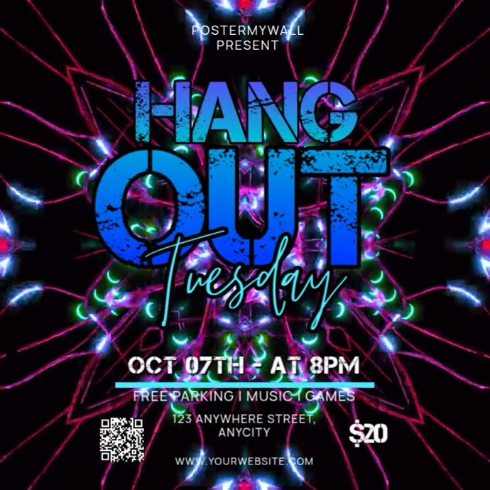 Black Neon Hangout Tuesday Pos Instagram Template | PosterMyWall