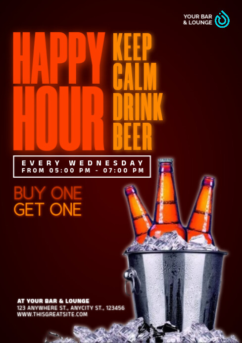 Black Neon Happy Hour Bar & Lounge A4 Template | PosterMyWall