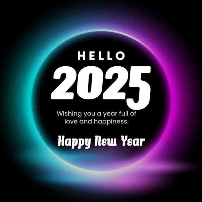 Black Neon Happy New Year 2025 Greeting Instagram Post Template | PosterMyWall