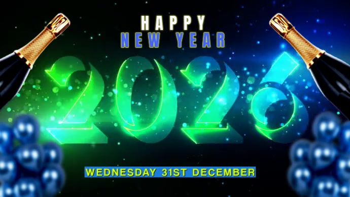 Black Neon Happy New Year Wish 2026 Event Party Flyer Digital Display ...