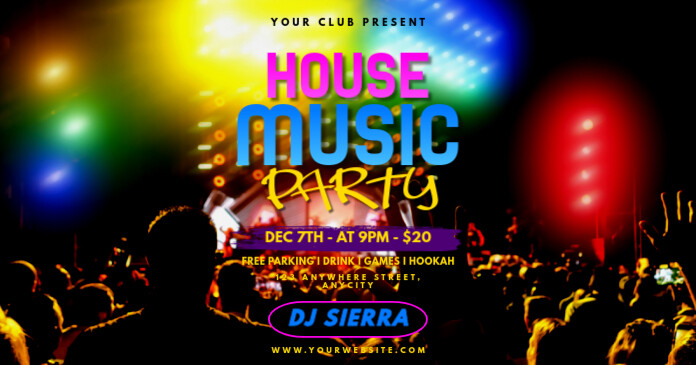 Black Neon House Music Party Gambar Bersama Facebook Templat | PosterMyWall